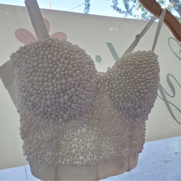 Tops | White Embellished Pearl Bustier Corset Style So Its A Perfect Fit | Poshmark